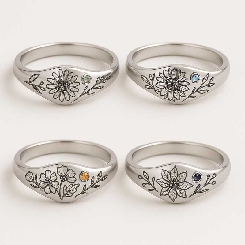 Holiday Custom Birth Flower Rings for OEM Buyers